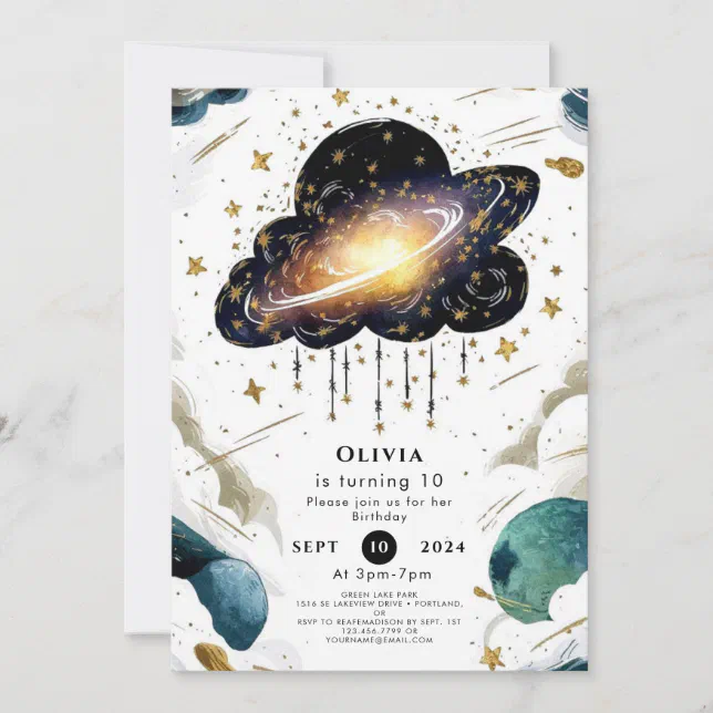 Celestial Whimsy Space Birthday Invitation | Zazzle