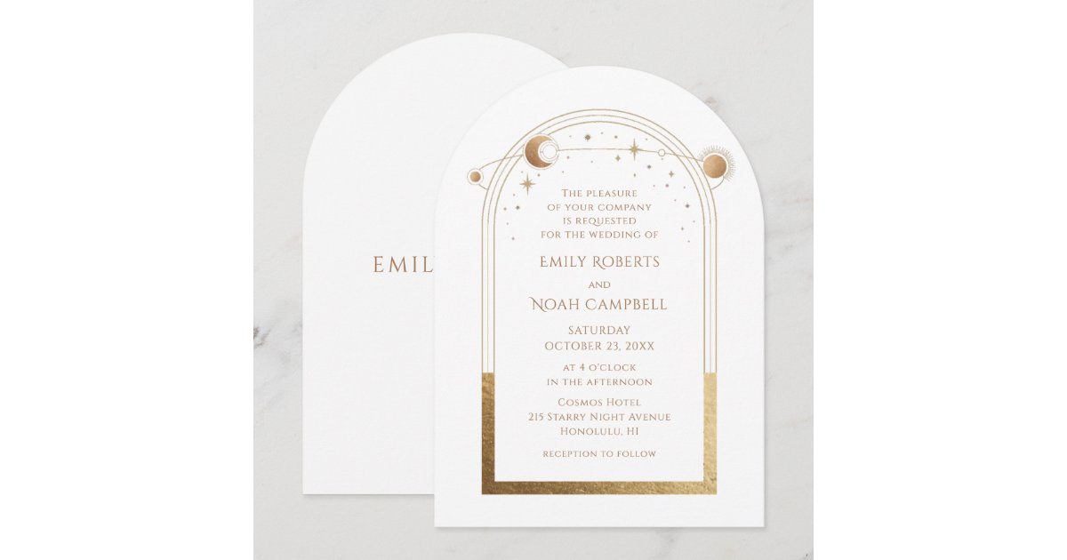Celestial White Gold Sun Moon Stars Invitation | Zazzle