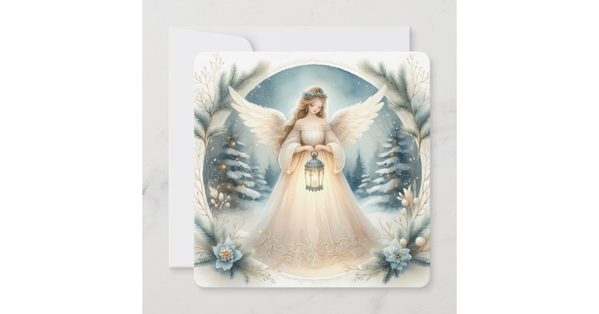Celestial Winter Angel Lantern of Hope Card | Zazzle