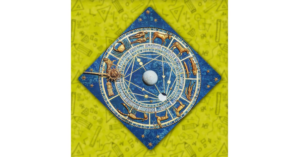 Celestial Zodiac Blue Gold Astrology Wheel Vintage Graduation Cap ...