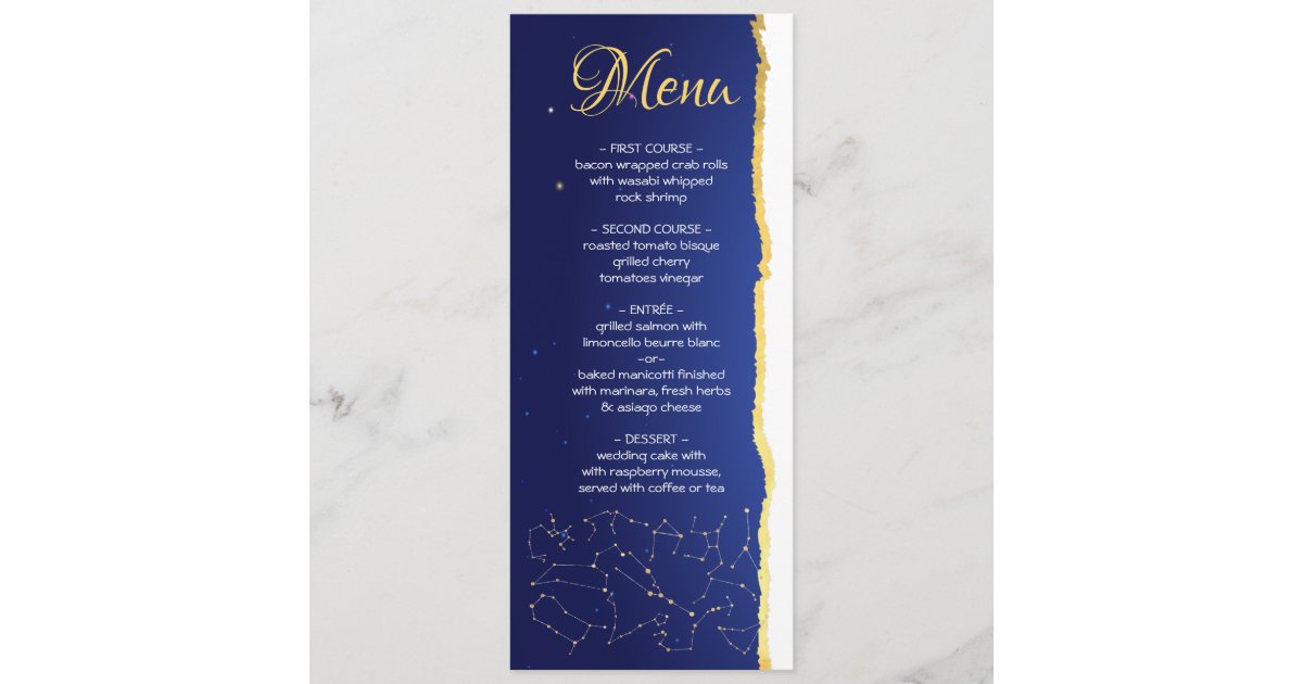 Celestial Zodiac Star Signs Wedding menu card | Zazzle