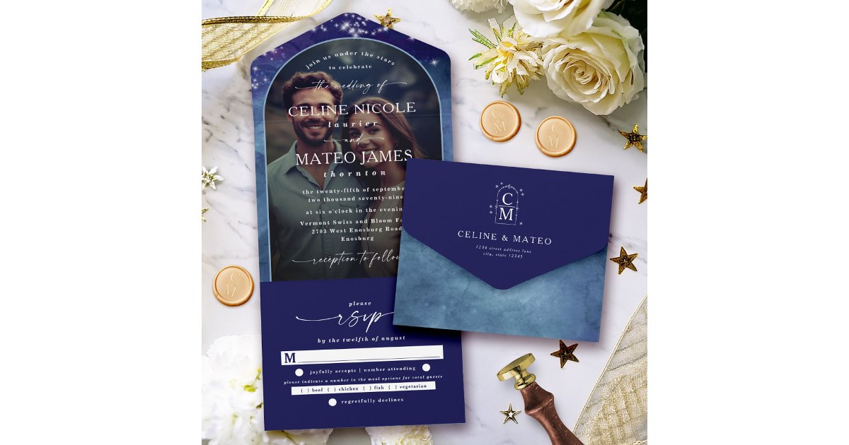 Celine • Celestial Night Starry Sky Custom Photo All In One Invitation ...