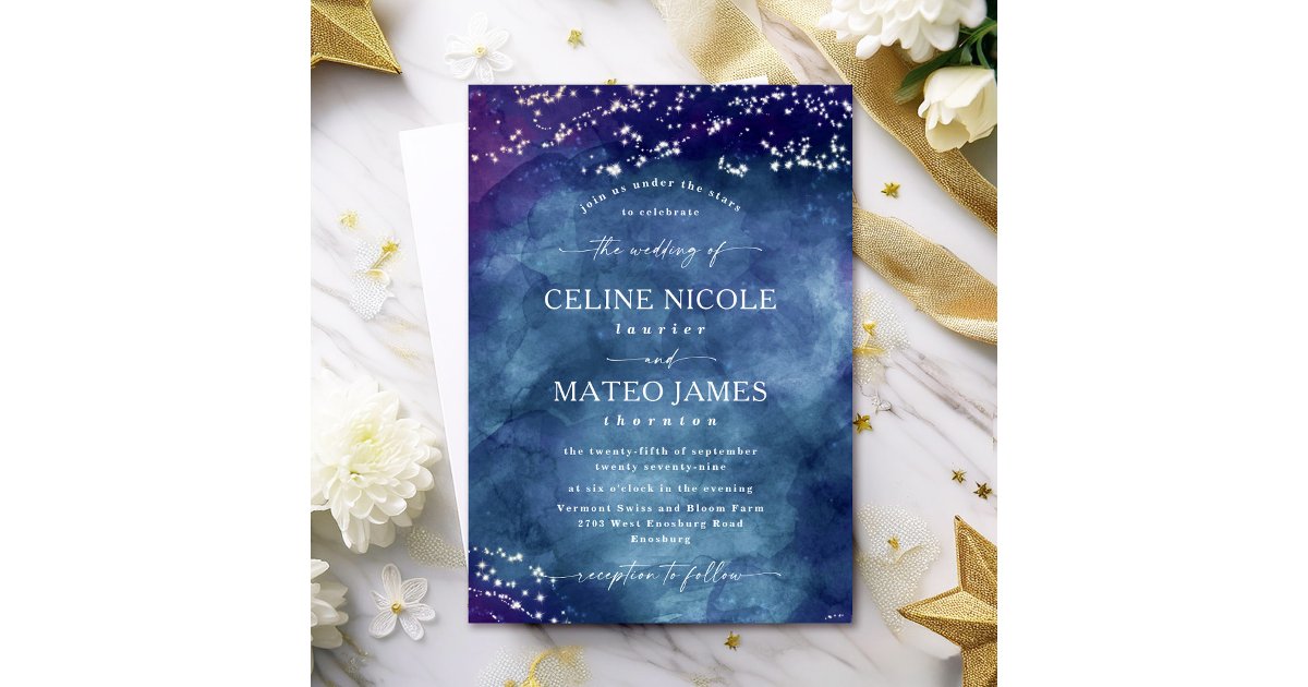 Celine • Elegant Celestial Starry Night Wedding Invitation | Zazzle