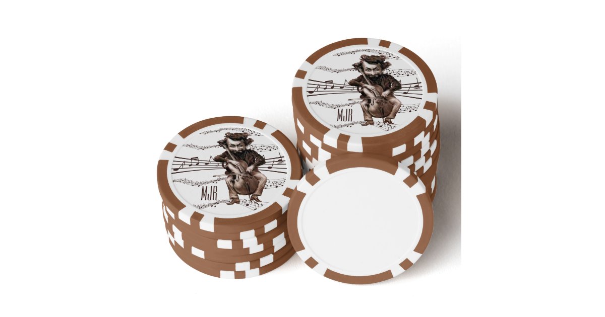 Cello Chops | Vintage Muscian | Monogrammed Poker Chips | Zazzle