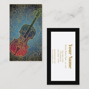 Cello Gold Filigree - Colorful Music Business Card | Zazzle