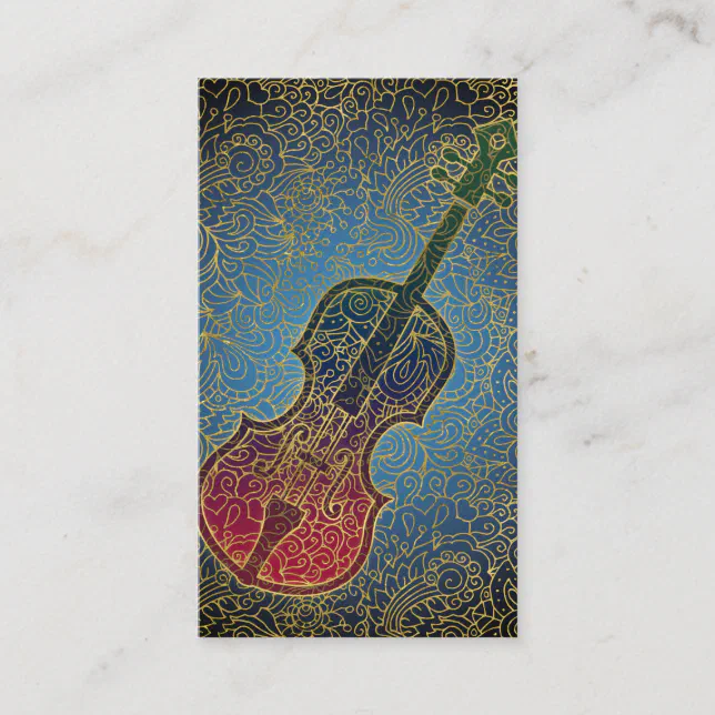Cello Gold Filigree - Colorful Music Business Card | Zazzle