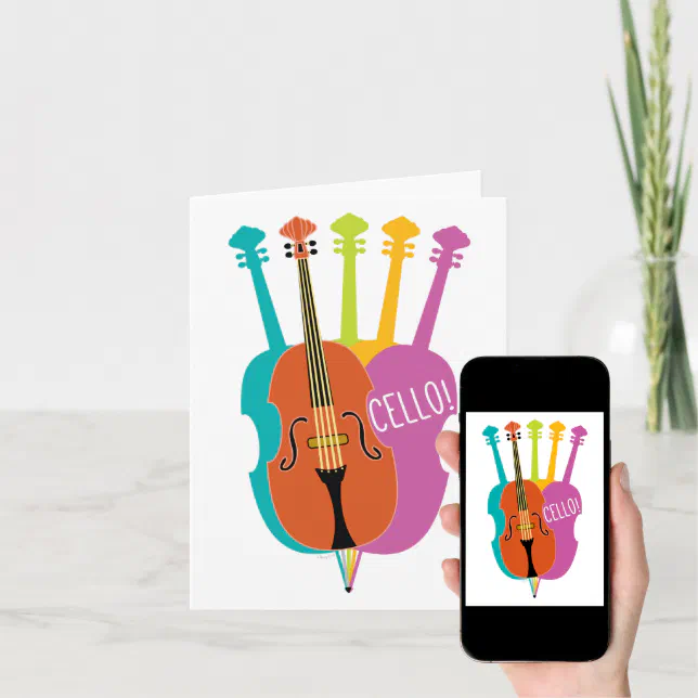 Cello Hello Musical Instruments Colorful Note Card | Zazzle