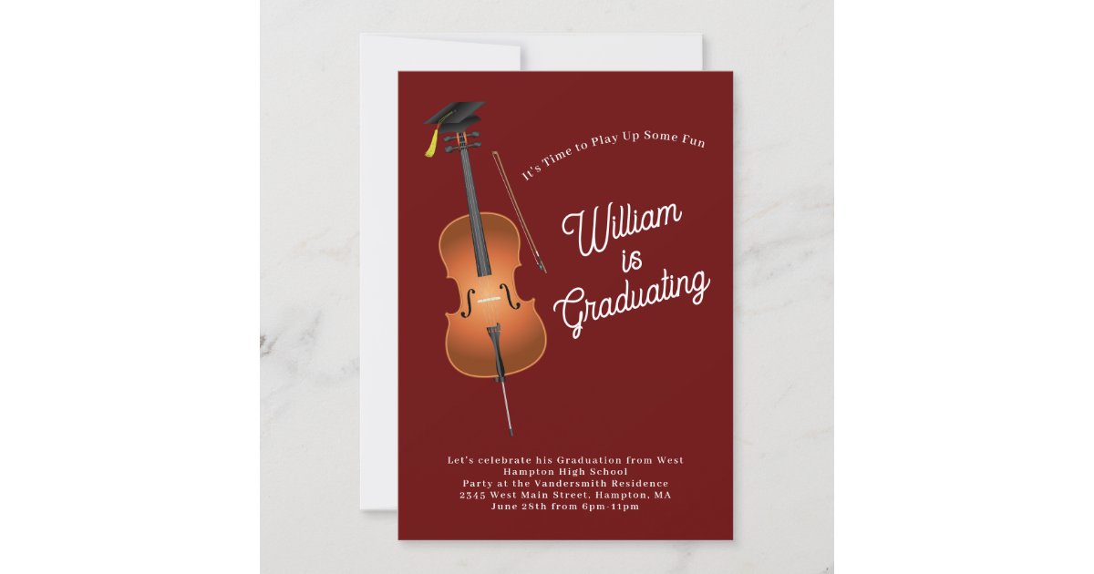 Cello Musician Graduation Party Music Invitation | Zazzle