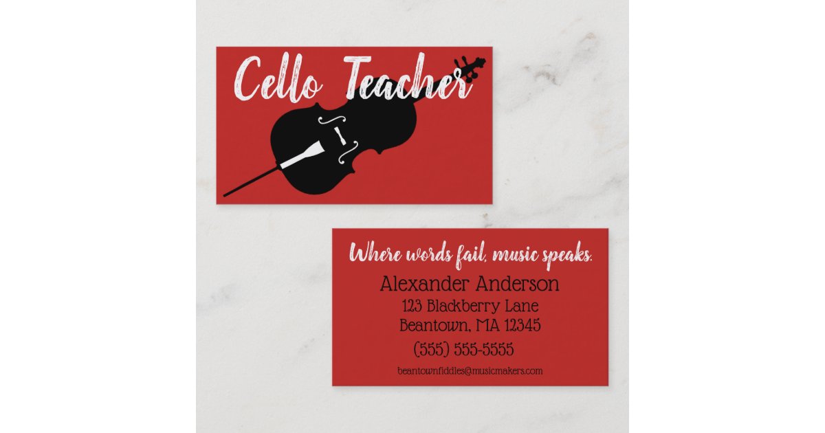 Cello Teacher Cello Lessons Personalize Business Card | Zazzle