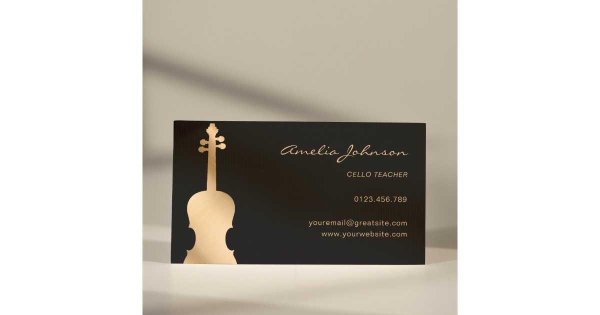 Cello Teacher Elegant Gold&Black Business Card | Zazzle