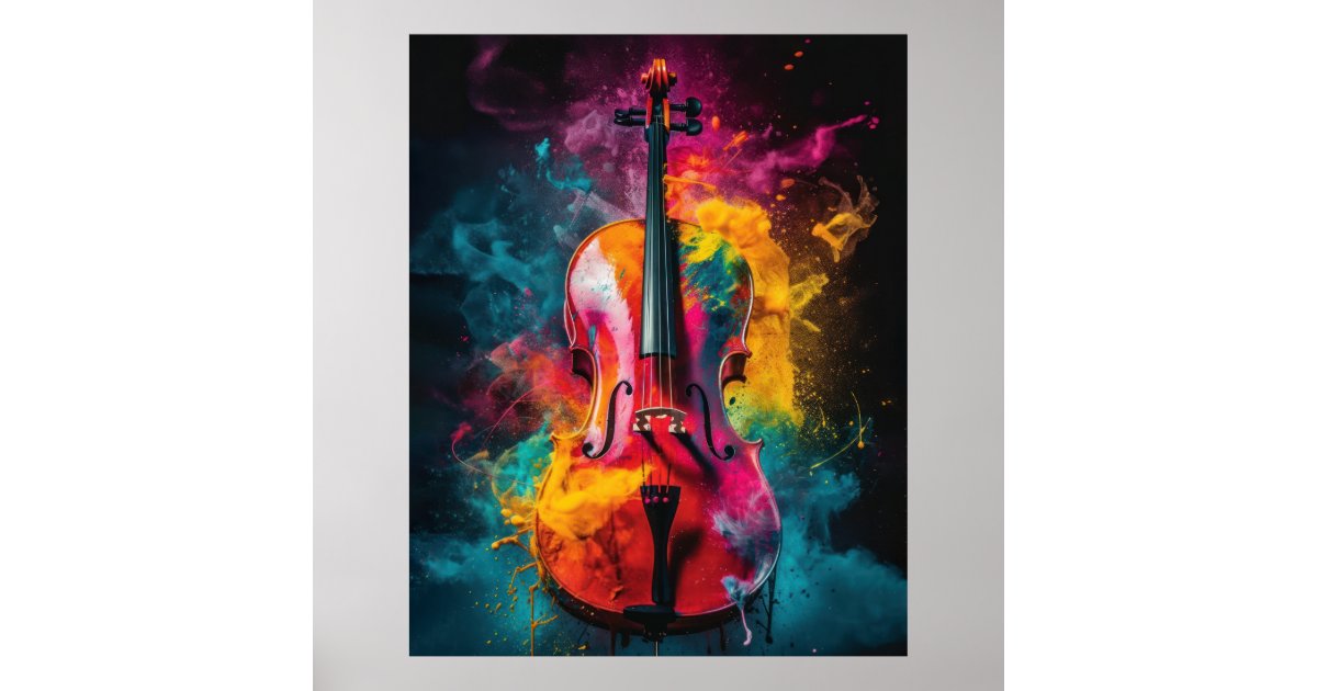 Cello with exploding colors poster | Zazzle