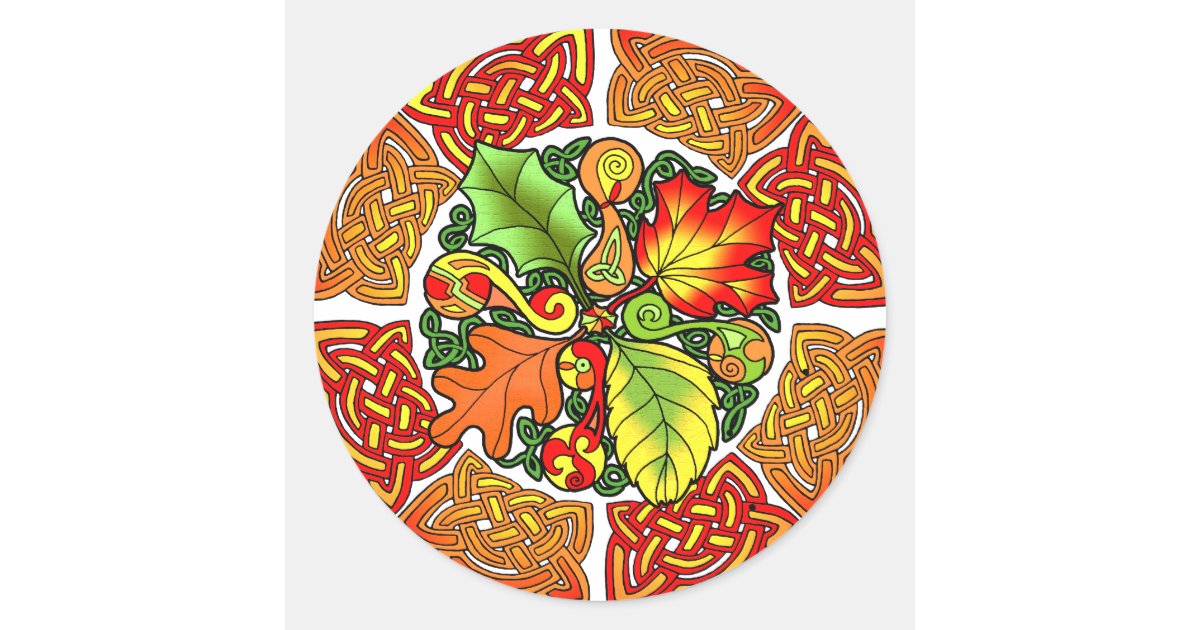 Celtic Autumn Leaves Classic Round Sticker | Zazzle