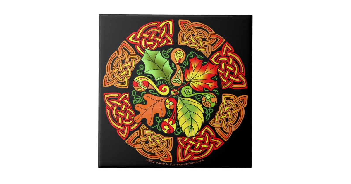 Celtic Autumn Leaves Tile | Zazzle