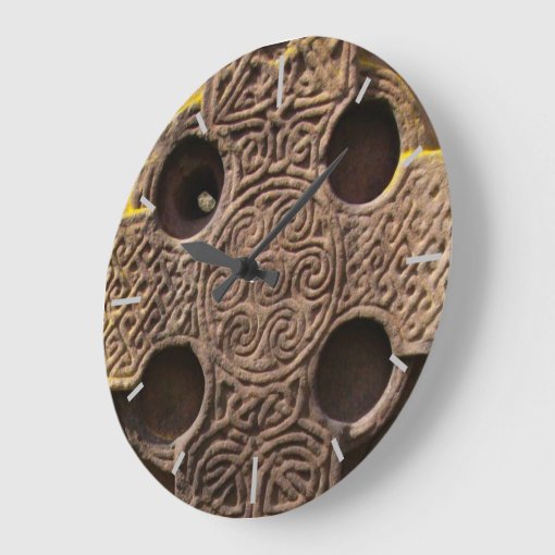 Celtic carved cross large clock | Zazzle