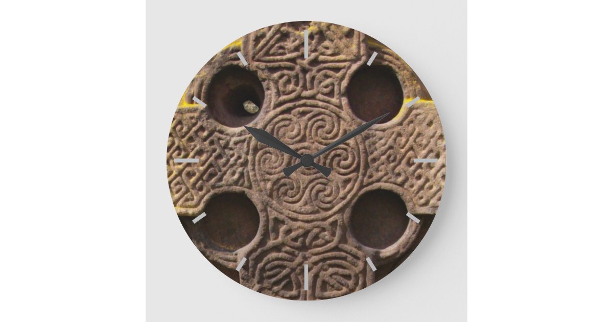 Celtic carved cross large clock | Zazzle