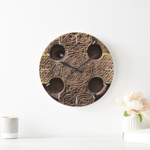 Celtic carved cross large clock | Zazzle