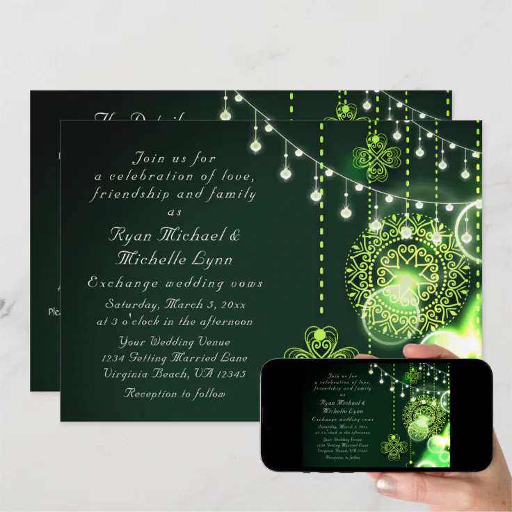 Celtic Clovers and Lights All In One Irish Wedding Invitation | Zazzle