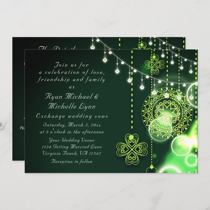 Celtic Clovers and Lights All In One Irish Wedding Invitation | Zazzle