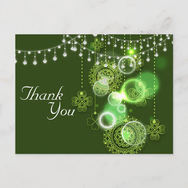 Celtic Clovers Green and White Irish Thank You Postcard | Zazzle