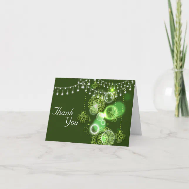 Celtic Clovers Green White Irish Thank You Card | Zazzle