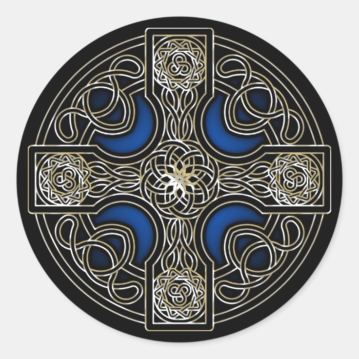 Celtic cross blue color classic round sticker | Zazzle