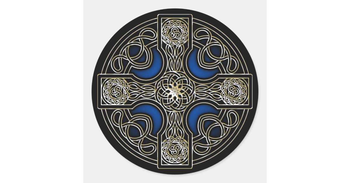 Celtic cross blue color classic round sticker | Zazzle