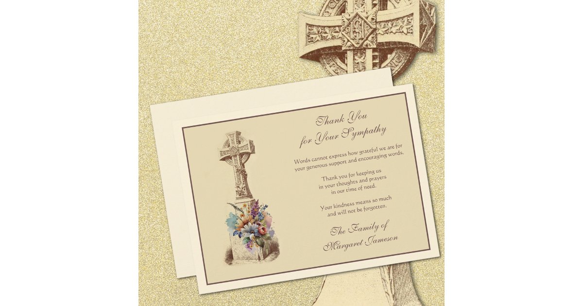Celtic Cross Floral Funeral Condolence Sympathy Thank You Card | Zazzle