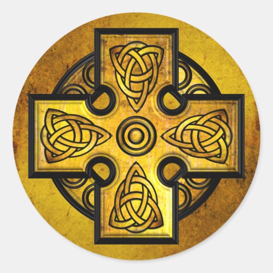Celtic Cross (gold metal) Classic Round Sticker | Zazzle.com