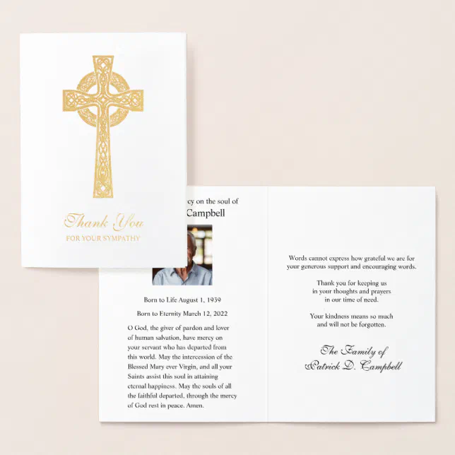 Celtic Cross Irish Funeral Memorial Sympathy Foil Card | Zazzle