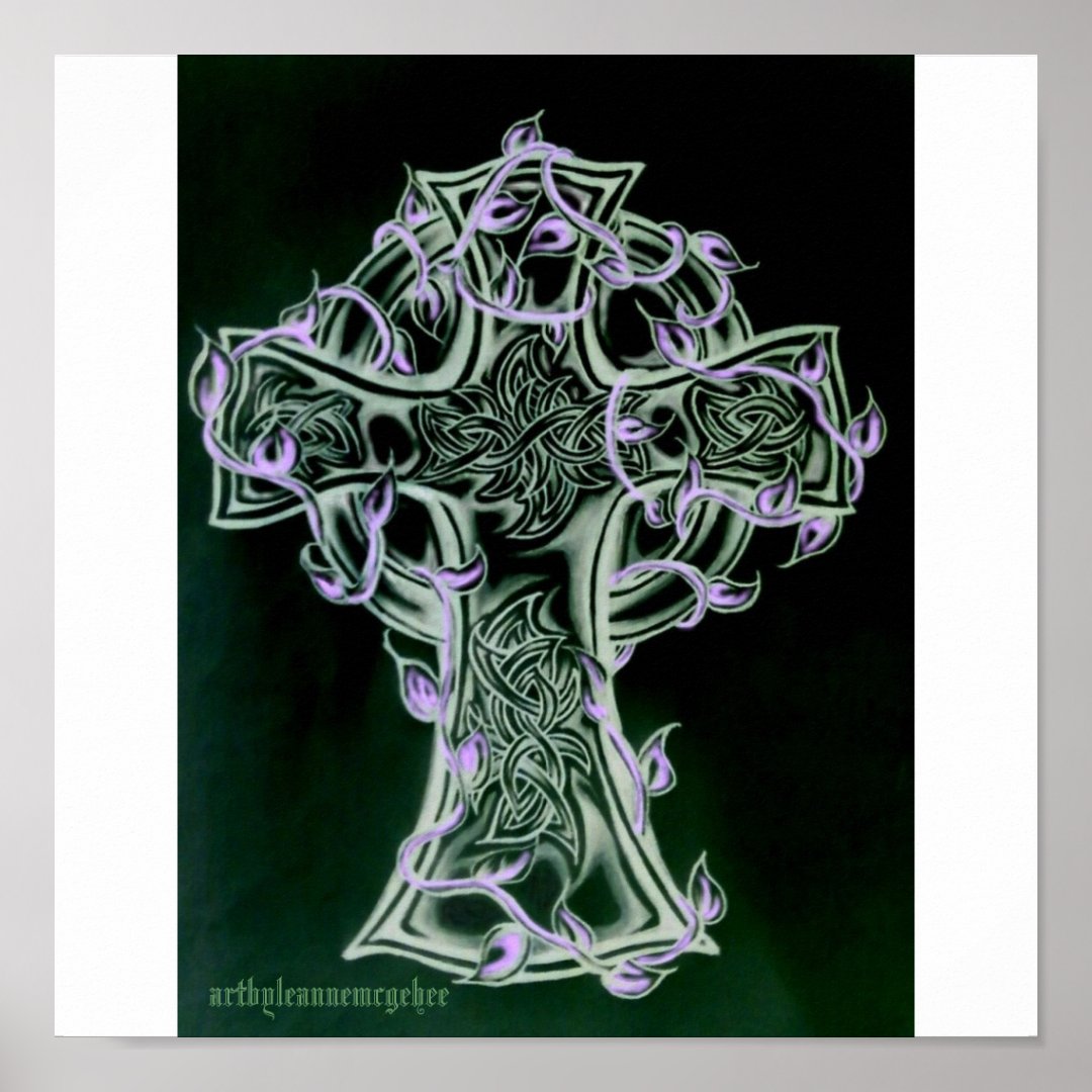 celtic cross/vine art poster | Zazzle