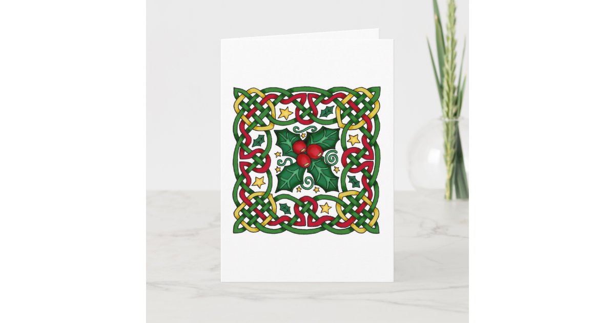 Celtic Garland & Holly Greeting Card | Zazzle