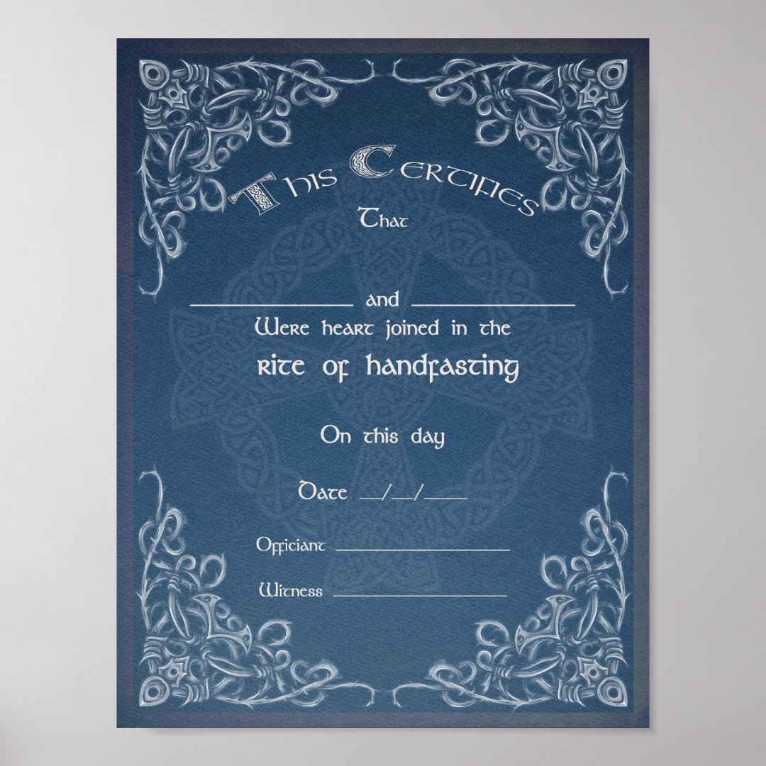 CELTIC HANDFASTING CERTIFICATE - Blue Poster | Zazzle