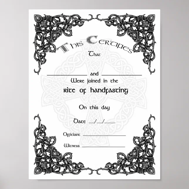 CELTIC HANDFASTING CERTIFICATE - White Poster | Zazzle