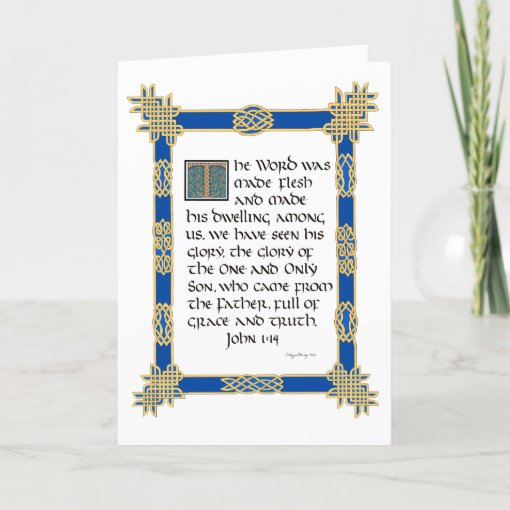 Celtic illuminated calligraphy John 1:14 Christmas Card | Zazzle