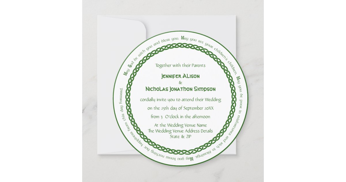 Celtic Knot Circle and Irish Wedding Blessing Invitation | Zazzle