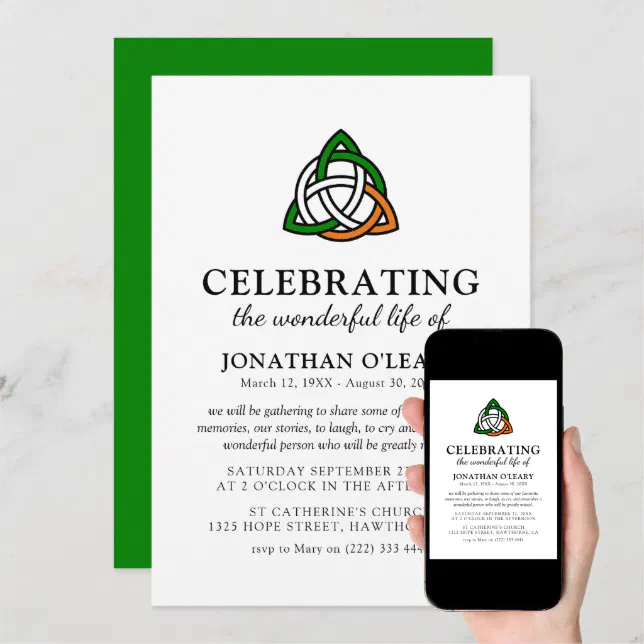 Celtic Knot Classic Irish Funeral Memorial Invitat Invitation | Zazzle