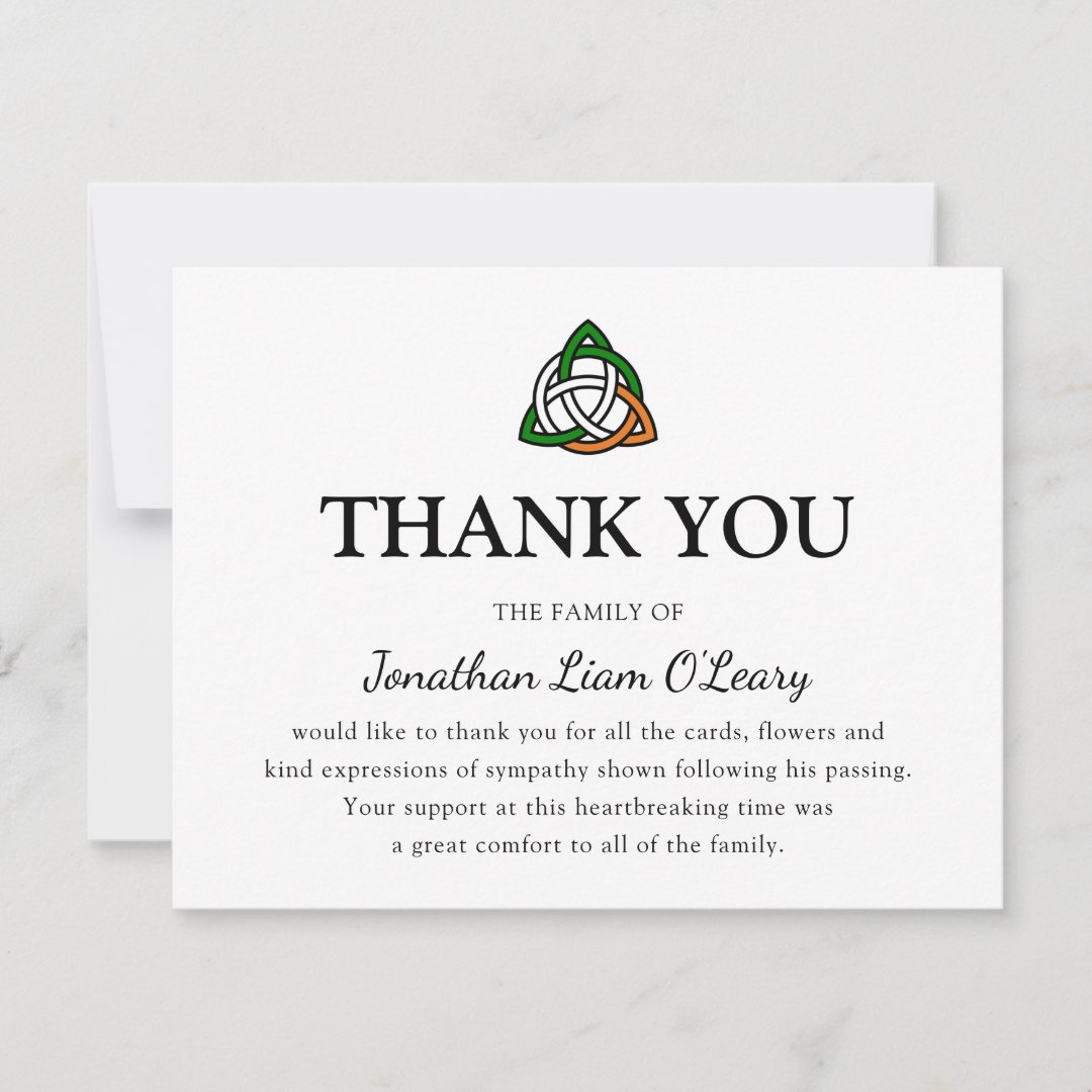 Celtic Knot Classic Irish Funeral Thank You Card | Zazzle