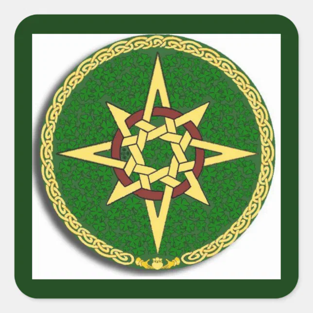 Celtic Knot Compass on Green Square Sticker | Zazzle