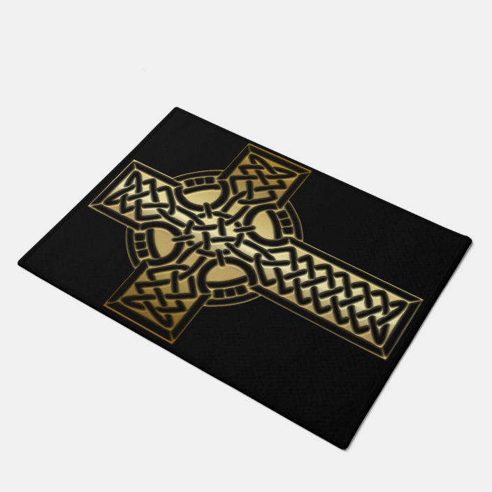 Celtic Knot Cross in Gold and Black Doormat | Zazzle.com