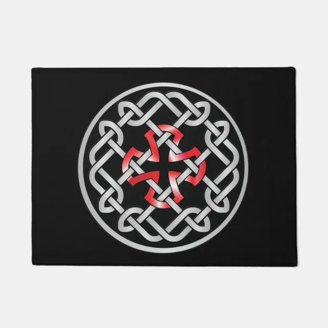 Celtic Knot Cross Red Metallic Doormat | Zazzle