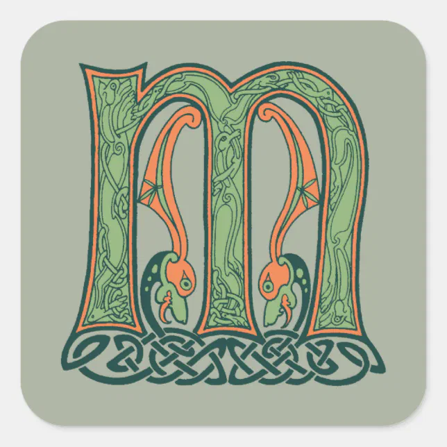 Celtic Knot Letter M, Irish Design Square Sticker | Zazzle