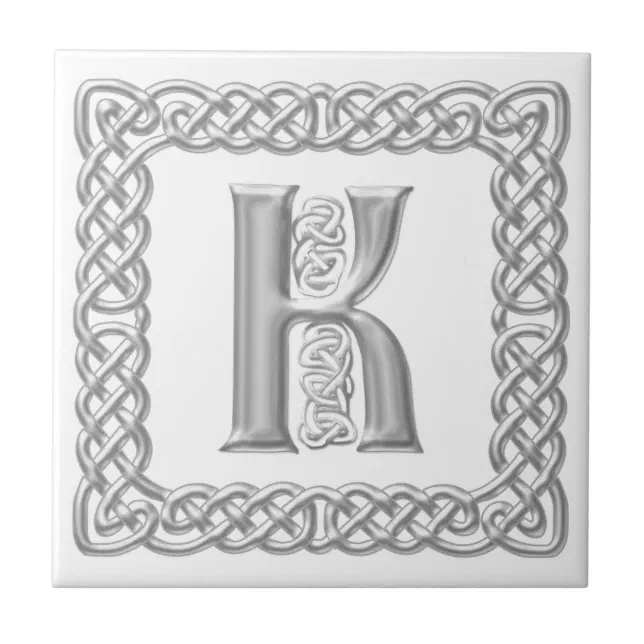 Celtic Knot Monogram Silver Effect Letter K Tile | Zazzle
