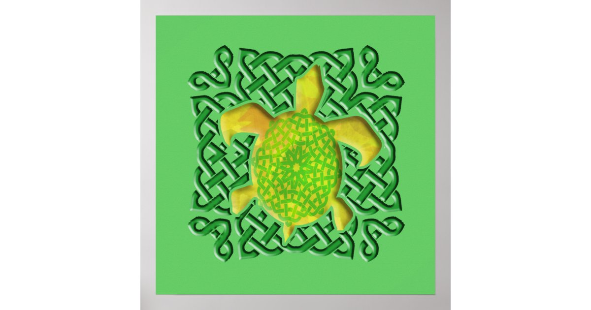Celtic Knot Turtle (Green) Posters | Zazzle