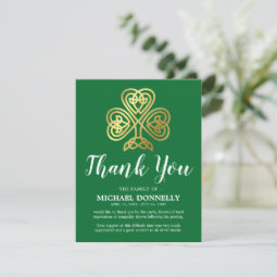Celtic Shamrock Funeral Thank You Card | Zazzle