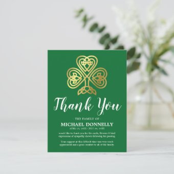 Celtic Shamrock Funeral Thank You Card | Zazzle