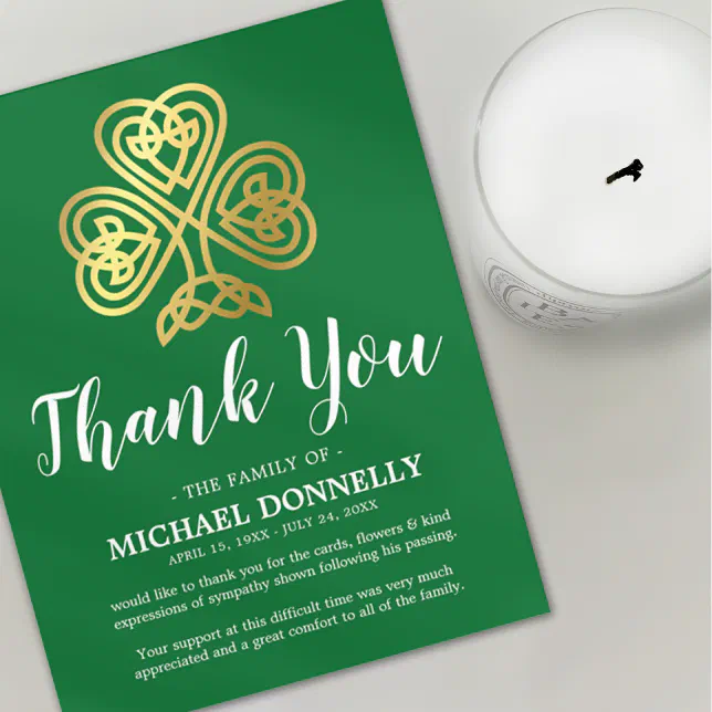 Celtic Shamrock Funeral Thank You Card | Zazzle