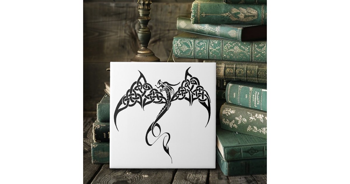 Celtic Tribal Dragon Black White Tile | Zazzle