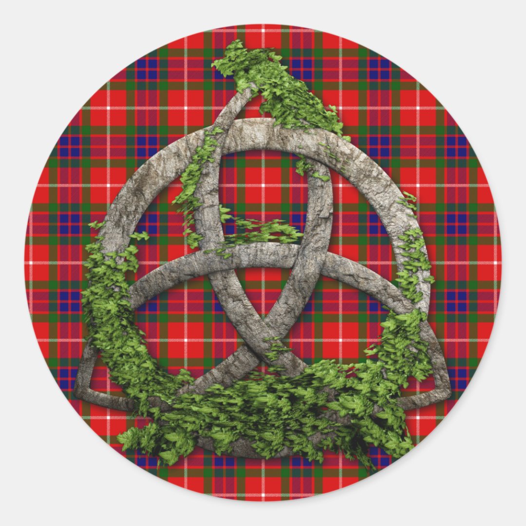 Celtic Trinity Knot And Clan Fraser Tartan Classic Round Sticker | Zazzle