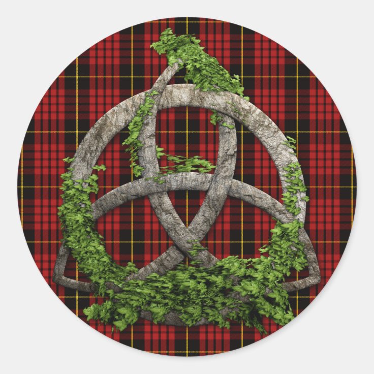Celtic Trinity Knot And Clan MacQueen Tartan Classic Round Sticker | Zazzle
