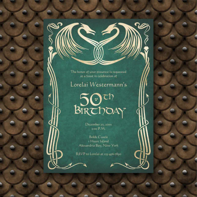 Celtic Viking Dragon 50th Birthday Invitation | Zazzle